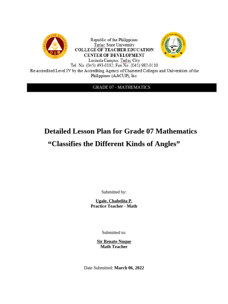 Detailed Lesson Plan for Grade 07 MathematicsClassifies the Different ...