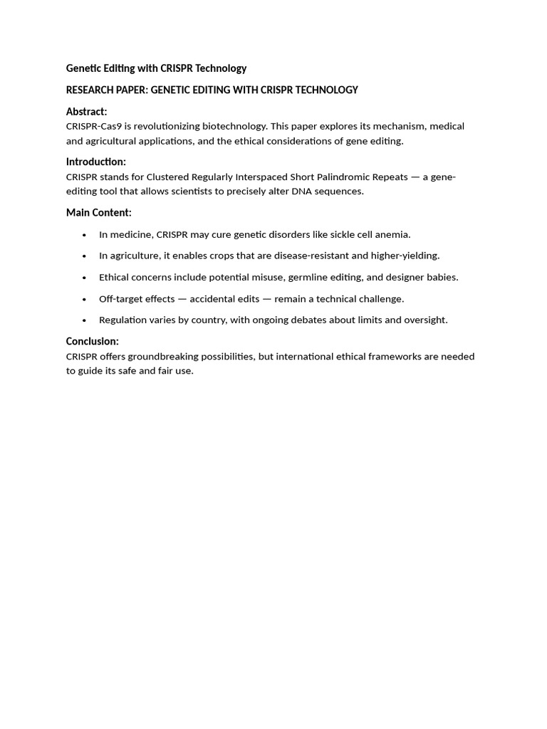 CRISPR Technology: Applications and Ethics | PDF