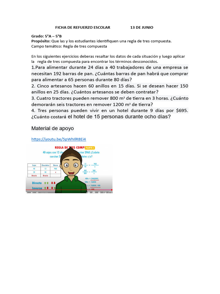 Ficha de Refuerzo Escolar 13 de Junio | PDF