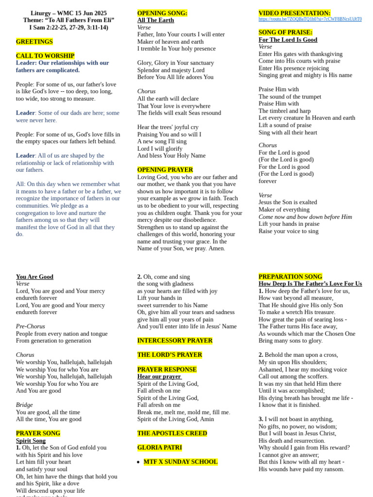 Father's Day Call to Worship | PDF | Glory (Religion) | Lord's Prayer