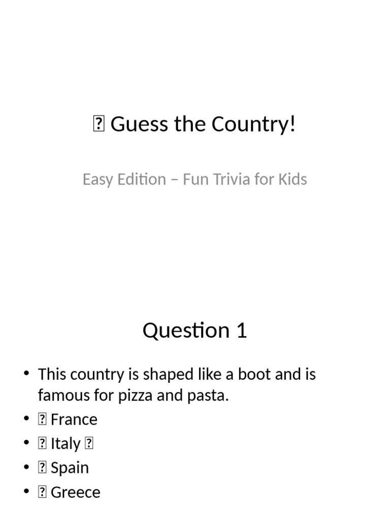 Country Guessing Quiz for Kids | PDF