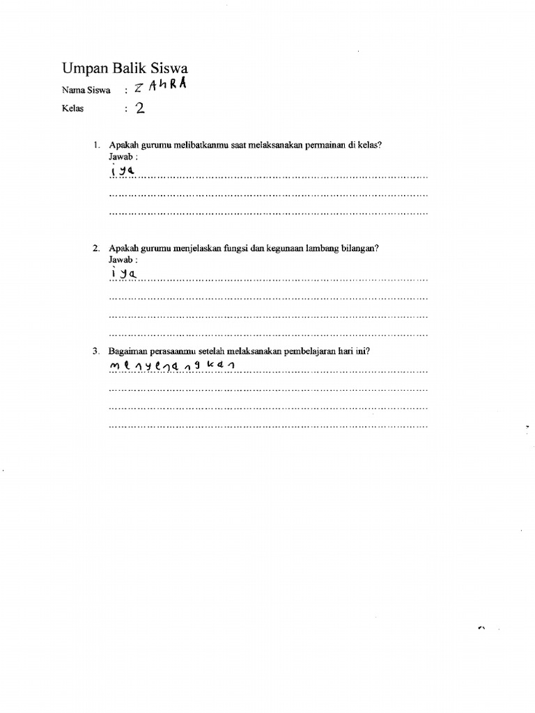 Umpan Balik Siswa Kelas 2 | PDF