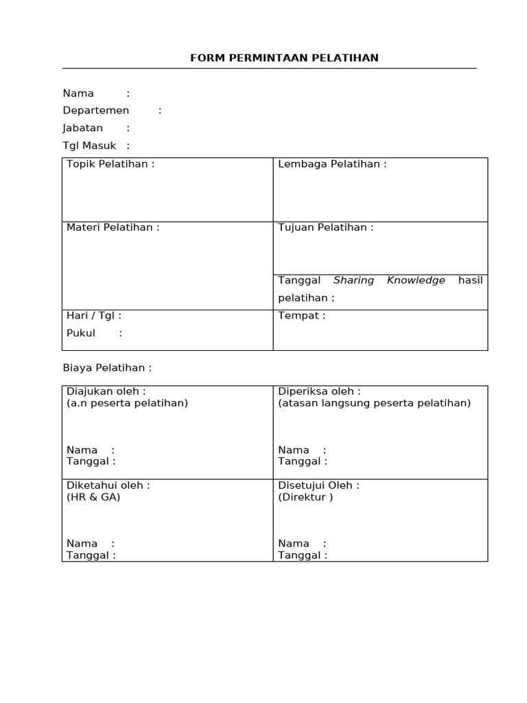 Formulir Pengajuan Pelatihan Karyawan | PDF