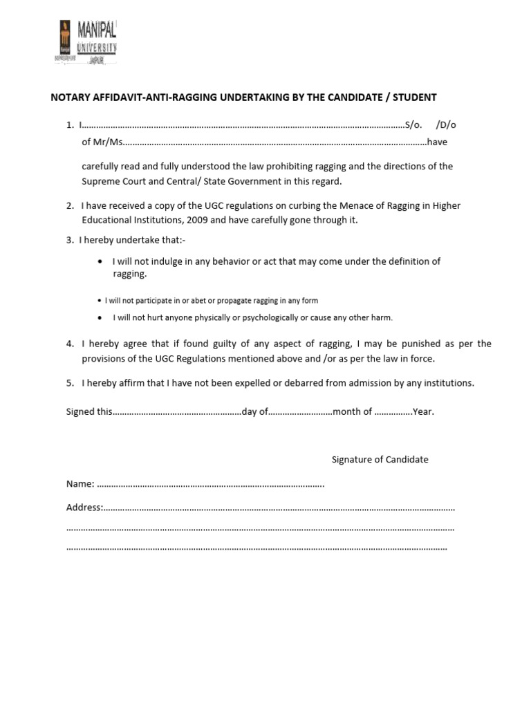 Anti Ragging Affidavit2016 | PDF | Human Rights