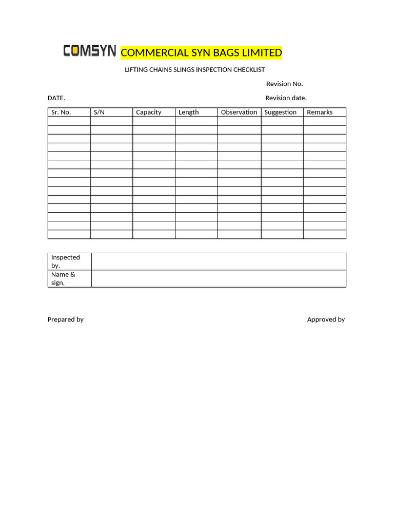 Lifting Chain Inspection List | PDF