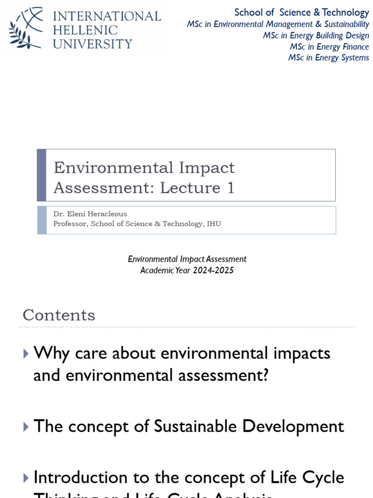 Environmental Impact Assessment - Lecture 1 - Heracleous | PDF | Life Cycle Assessment | Climate ...