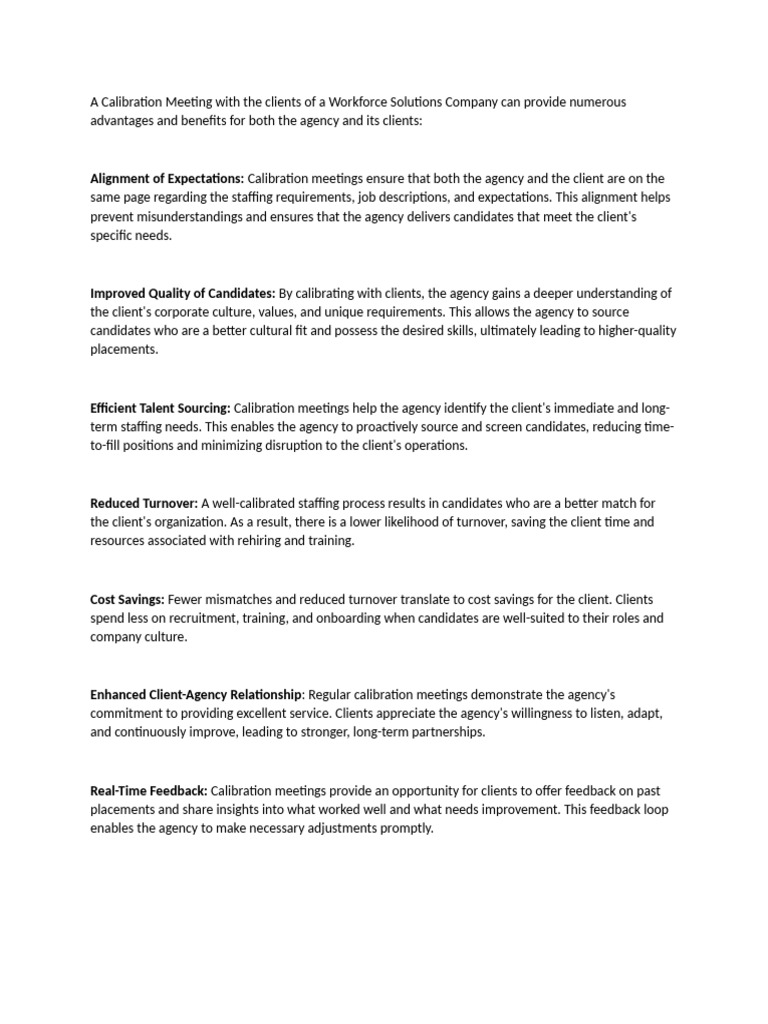 Benefits of A Calibration Meeting | PDF | Industrial Organization ...