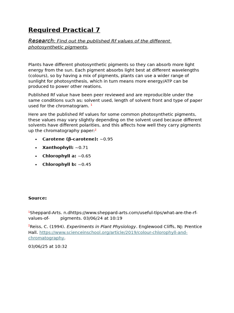 Required Practical 7 Chromatography Reasearch | PDF