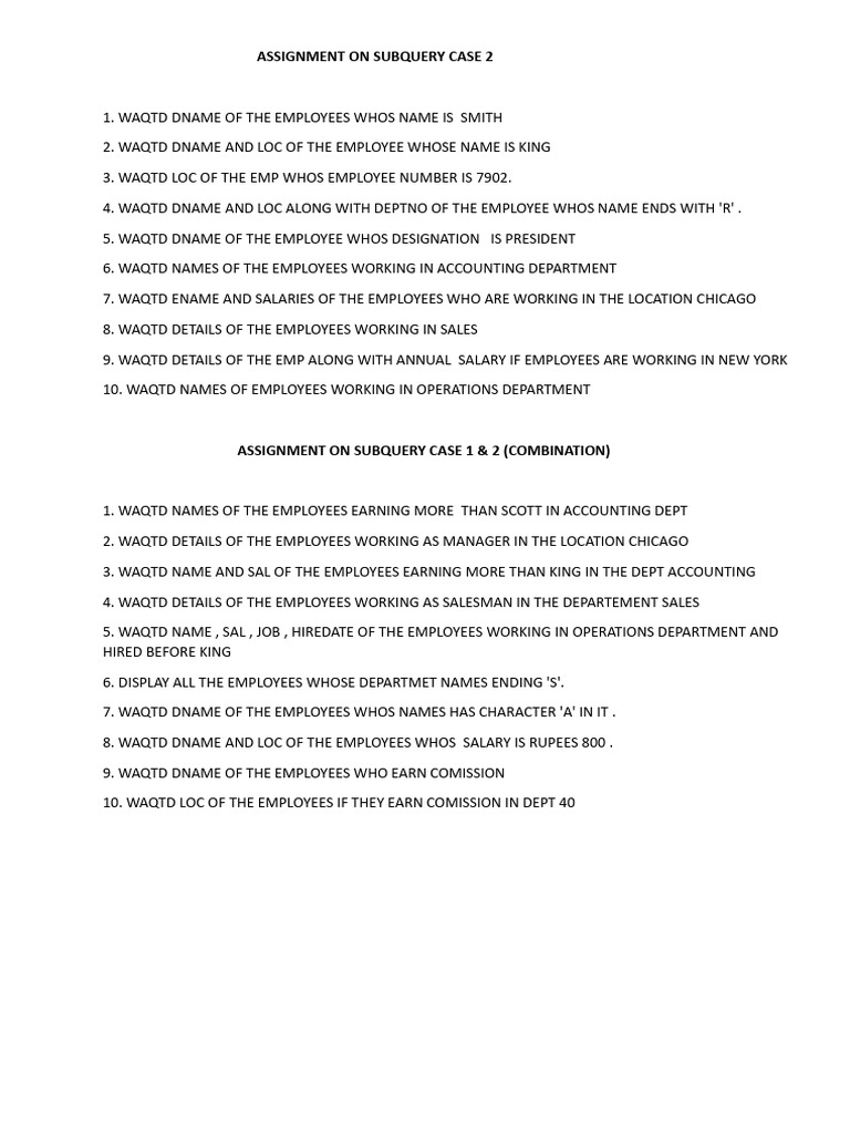 ASSIGNMENT-SUBQUERY CASE 2.&1AND2pdf | PDF