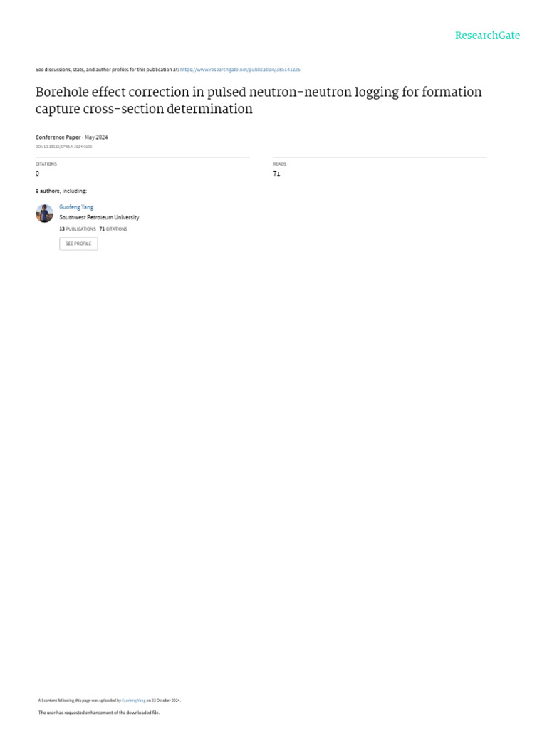 Borehole Effect Correction in Pulsed Neutron-Neutron Logging For Formation | PDF | Image ...