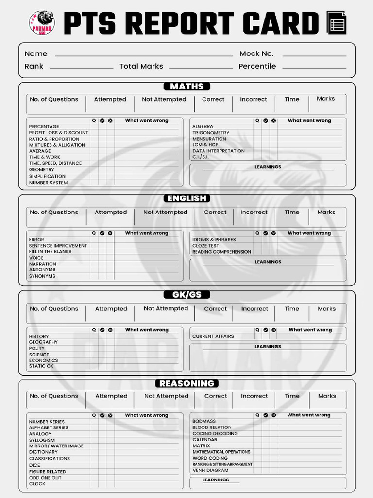 Pts Report Card (Front) | PDF