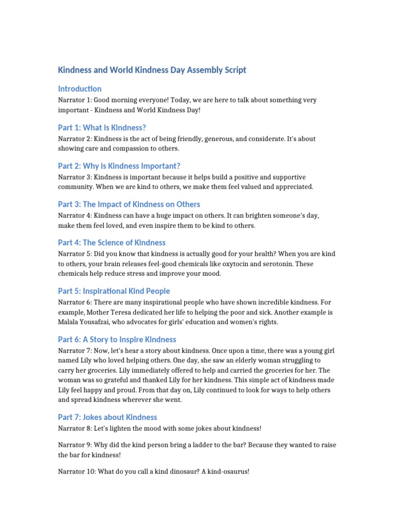 Kindness Assembly Script | PDF