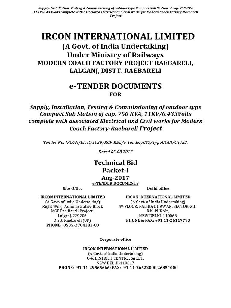 TENDERDOCUMENTSCSS03Nos (1) IRCON | PDF | Specification (Technical Standard) | Business