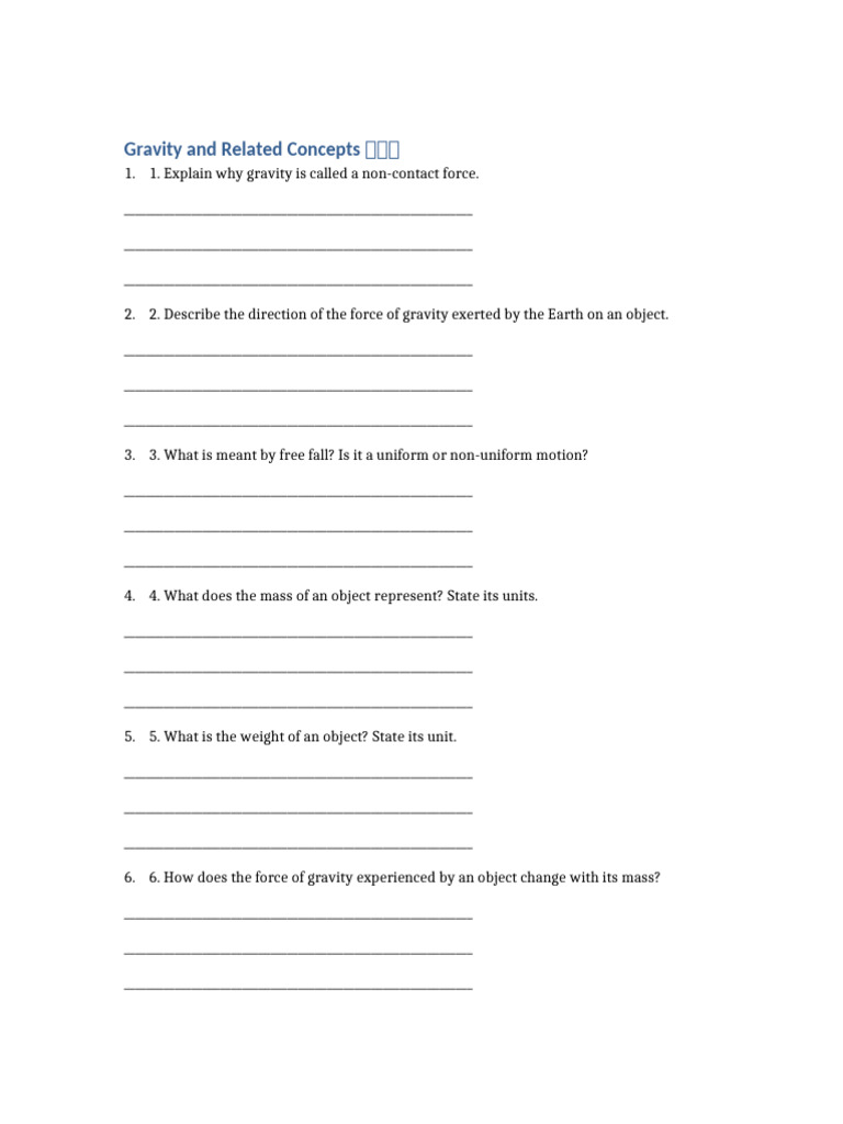 Gravity Concepts Practice Questions | PDF
