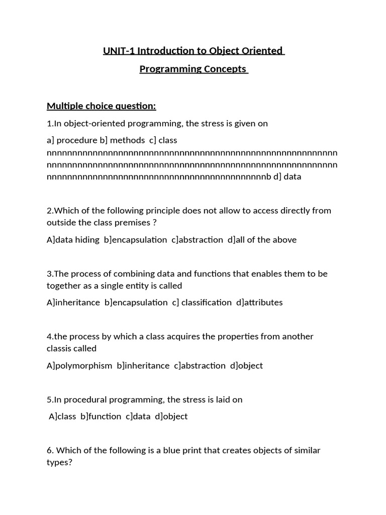UNIT 1 Class 10 Chapter 1 - Introduction To Object Oriented Programming Concepts | PDF ...