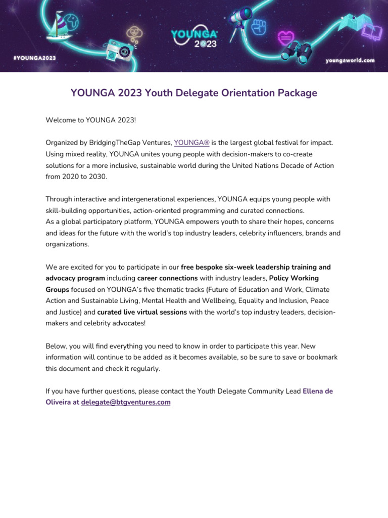 YOUNGA 2023 Youth Delegate Orientation Package | PDF
