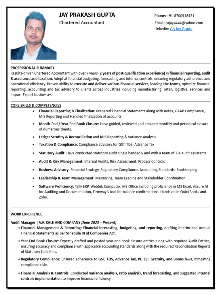 Resume CA Jay Prakash Gupta | PDF | Audit | Accounting