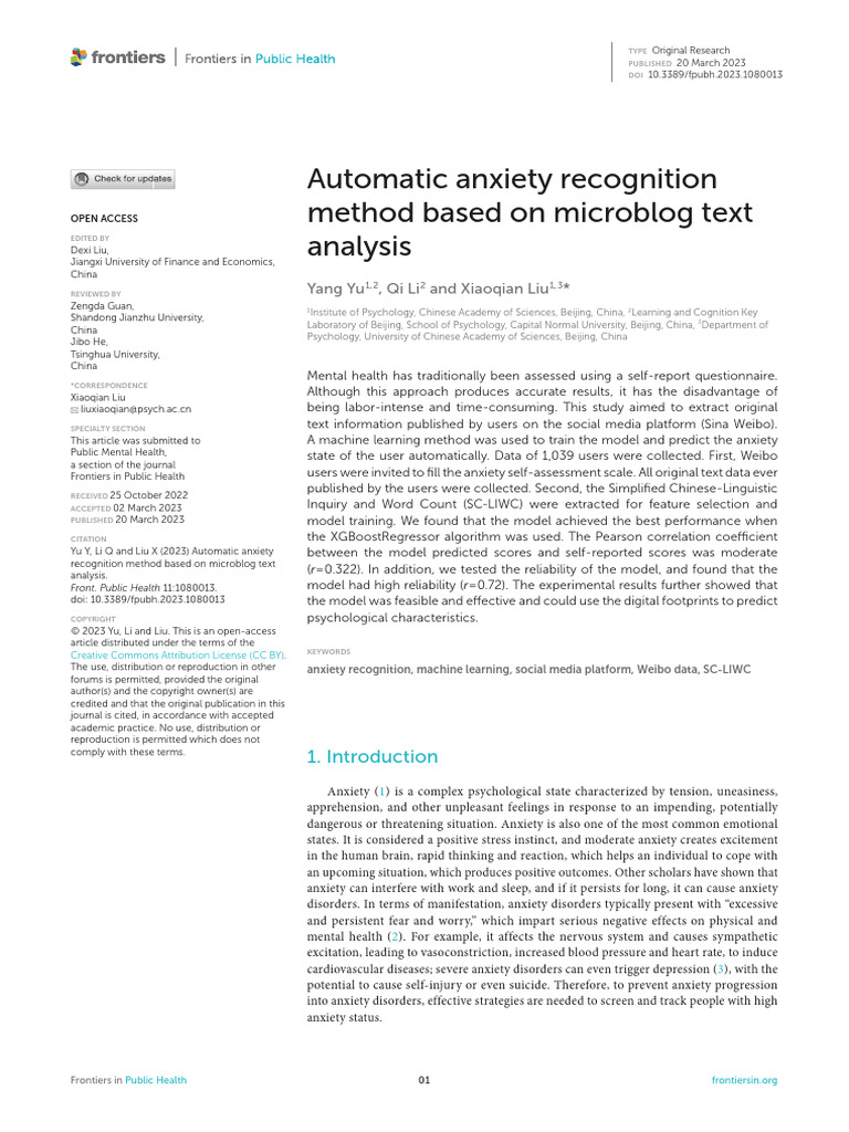 Automatic Anxiety Recognition Method Based On Microblog Text Analysis | PDF