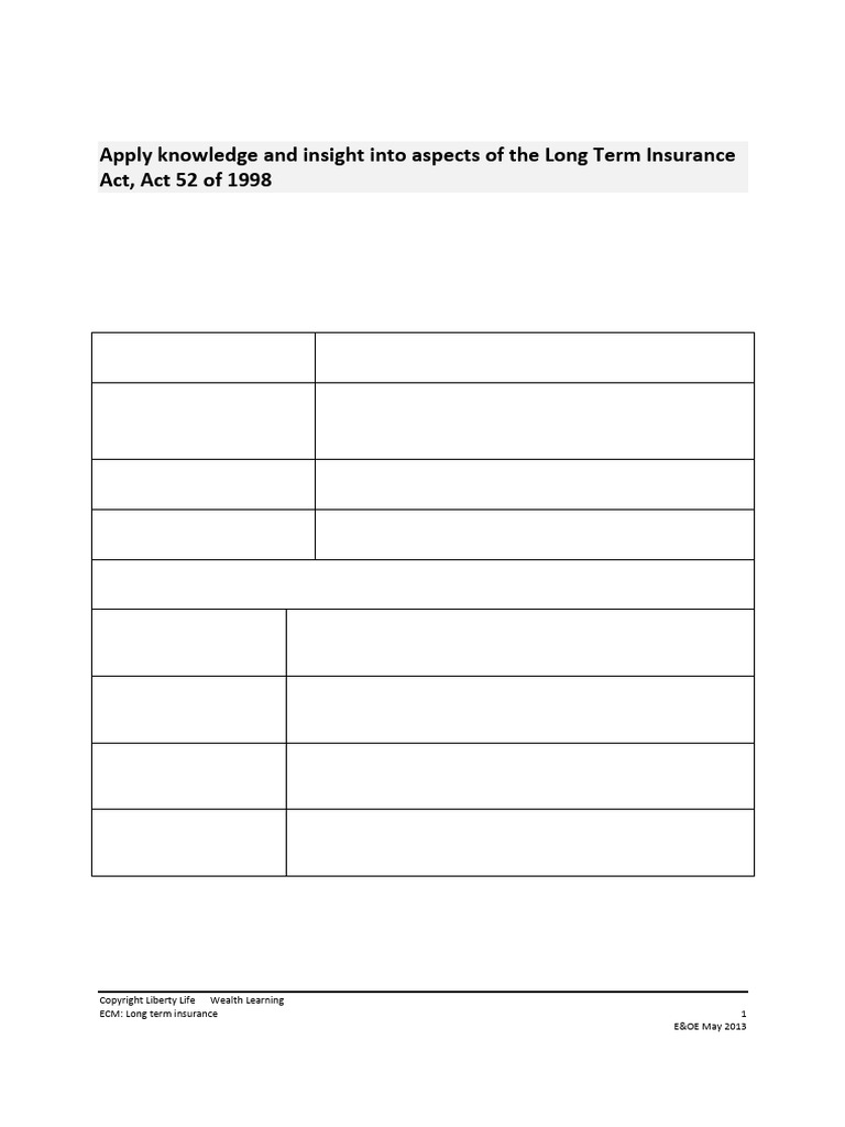 Long-Term Insurance: Key Concepts & Products | PDF | Insurance | Life ...