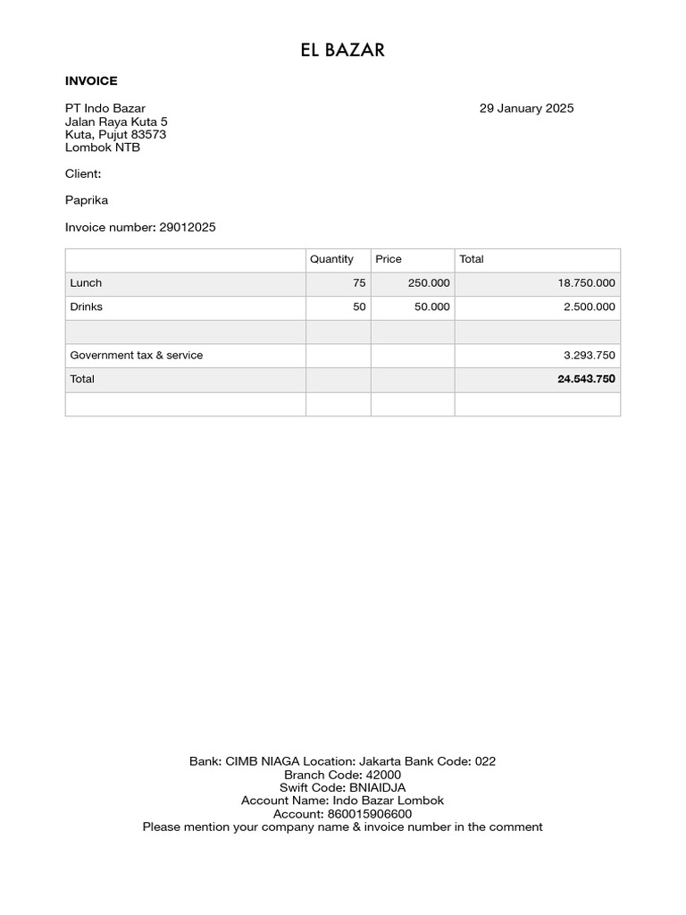 Invoice 29012025 Lunch | PDF