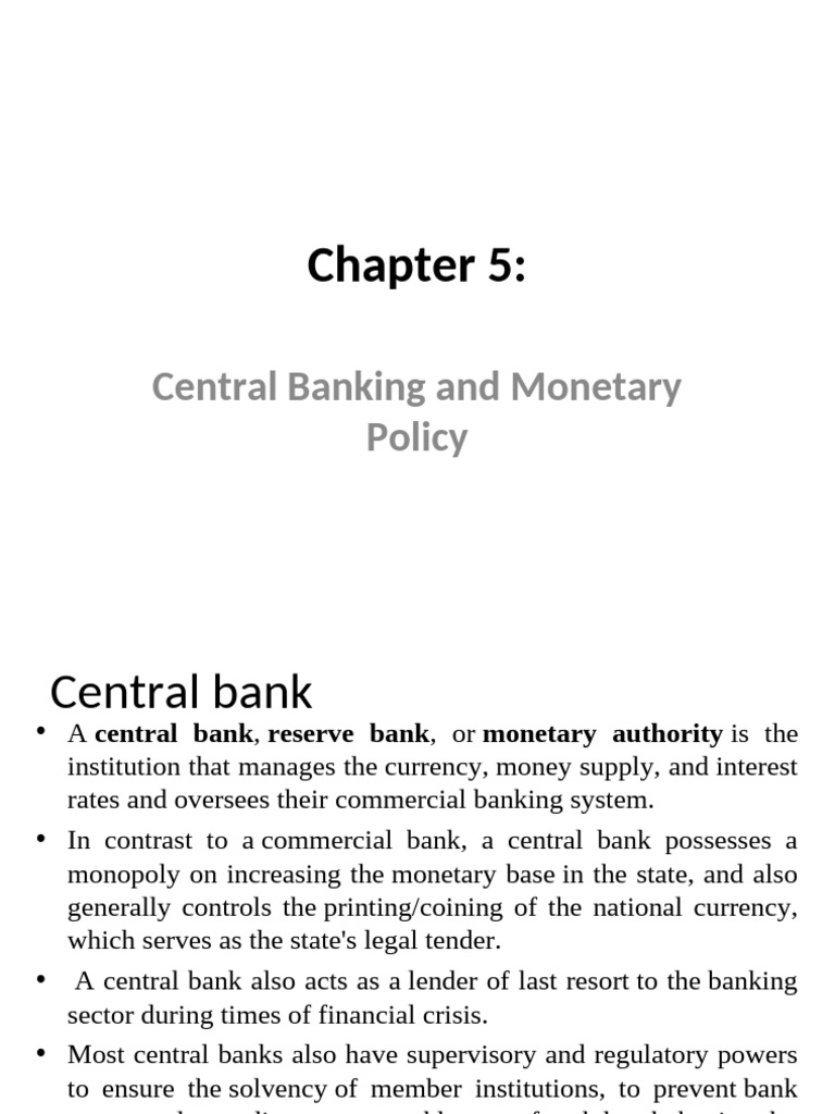 Central Banking and Monetary Policy Overview | PDF | Demand For Money ...