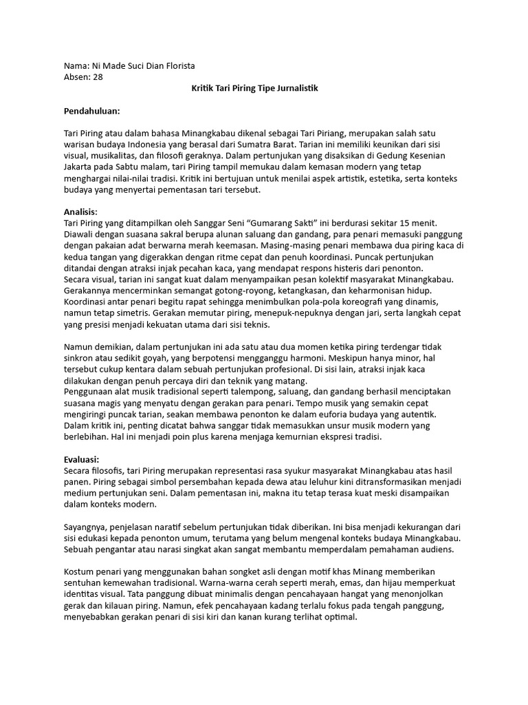 Kritik Tari Piring (Dian Florista 28) | PDF