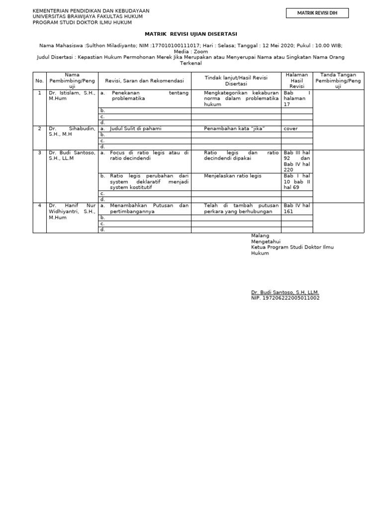 Form Matrik Revisi Dih | PDF