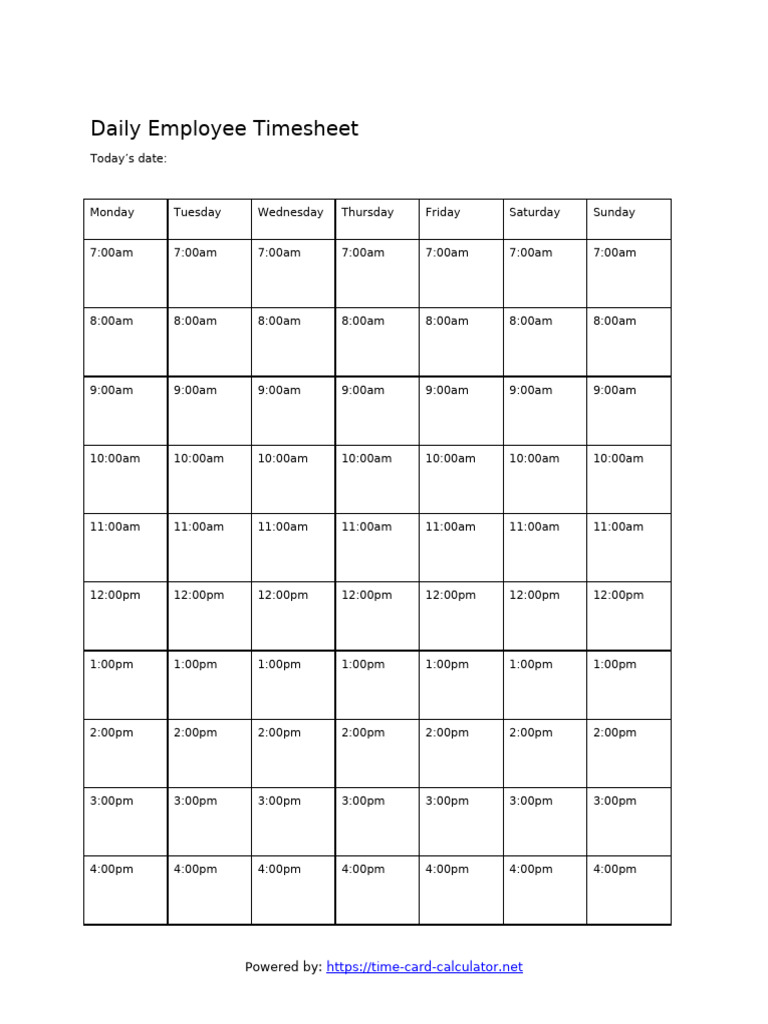 Daily Employee Timesheet Template | PDF