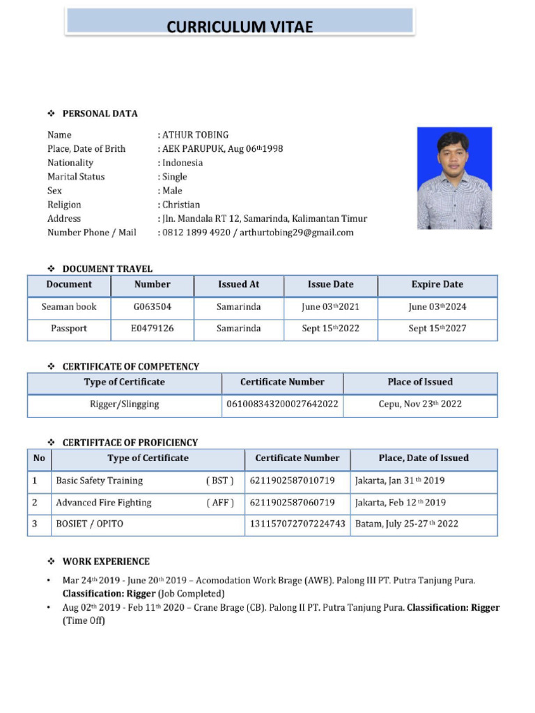 CV Athur Tobing | PDF