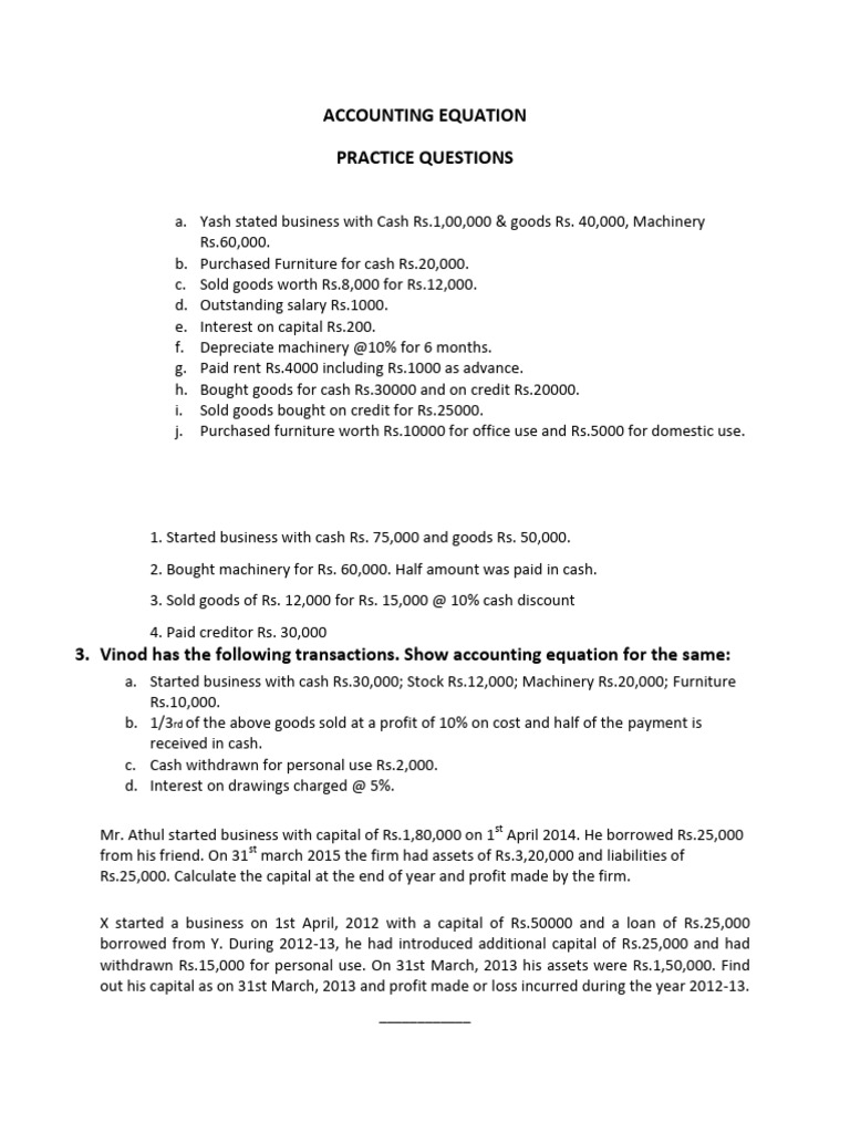 Accounting Equation Practice Questions | PDF