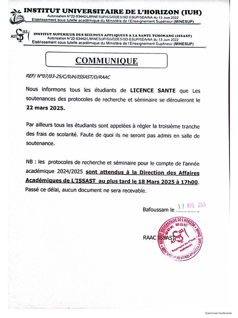 Communiqué Licence Soutenance Protocoles | PDF