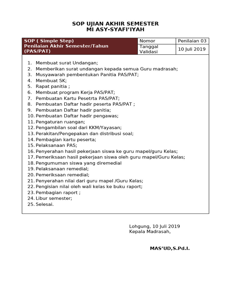 Sop Ujian Akhir Semester | PDF