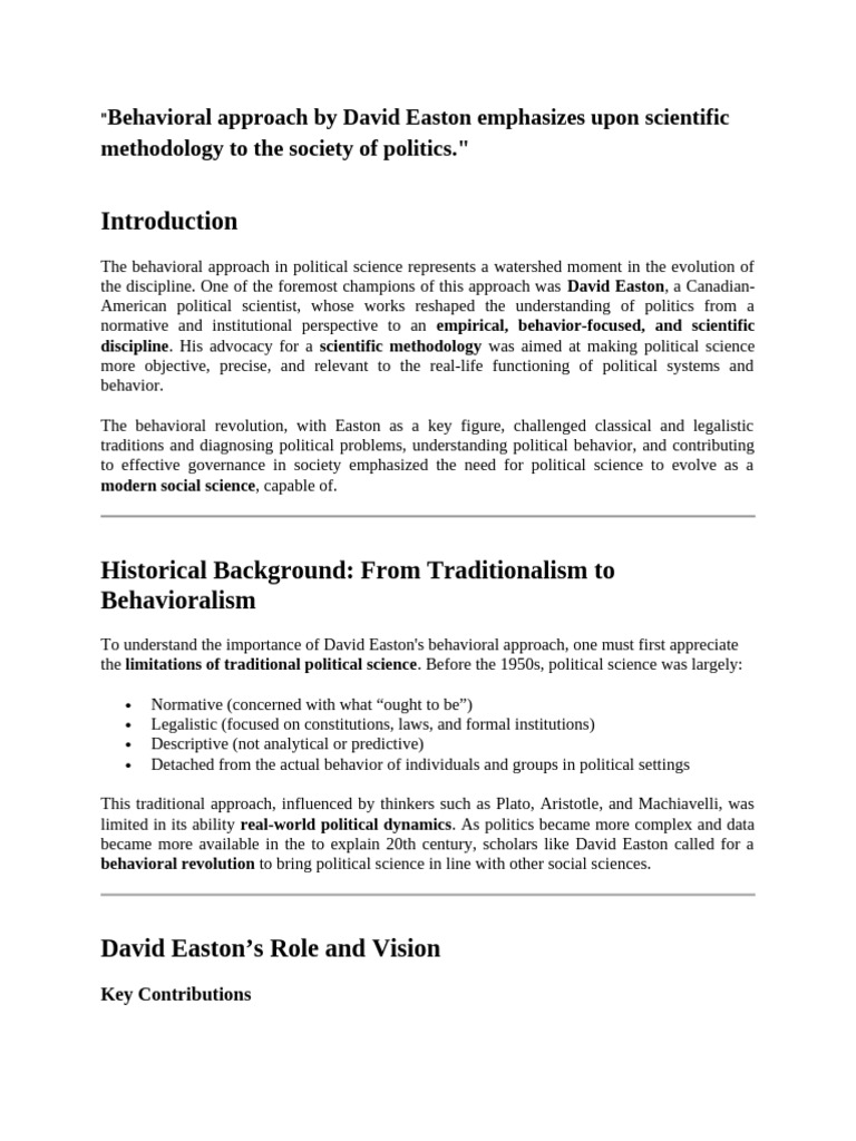 David Easton's Behavioral Revolution | PDF | Political Science | Science