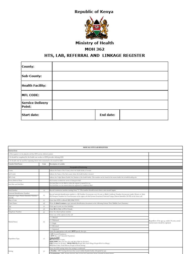 Moh 362 Hts Lab Referral and Linkage Register - Final | PDF | Identity ...