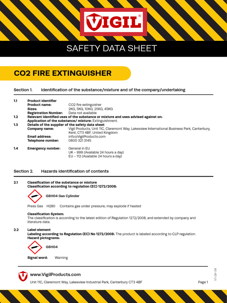 Data Sheet CO2 Fire Extinguisher APR 2024 | PDF | Dangerous Goods | Toxicity