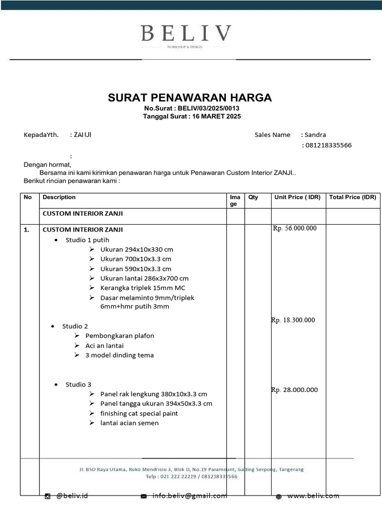 Penawaran Harga - Custom Interior ZANJI | PDF