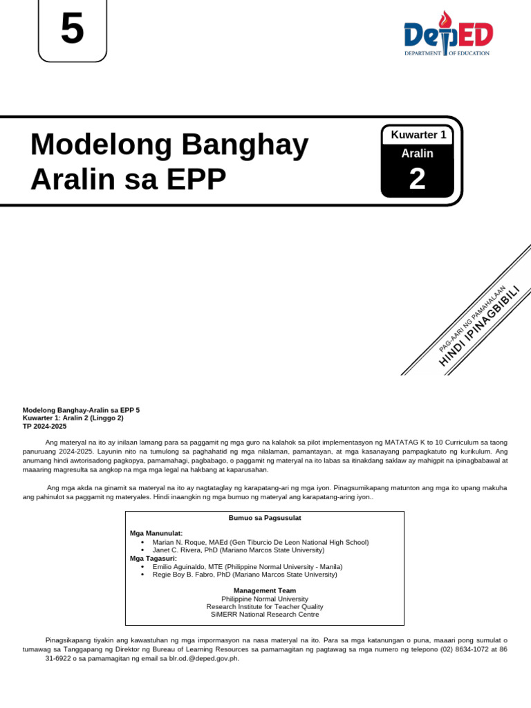 Q1 LE EPP 5 Lesson 2 Week 2 | PDF