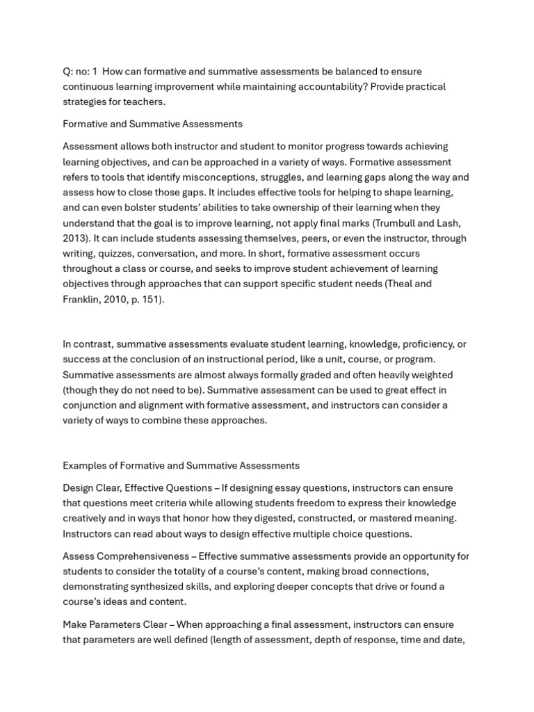 Balancing Assessments for Learning Success | PDF | Educational ...
