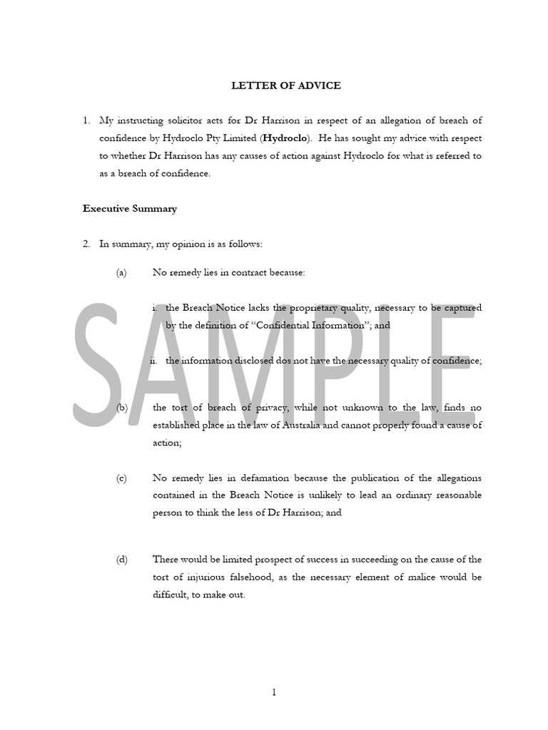 Example of Letter of Advice LAW499 | PDF | Defamation | Tort