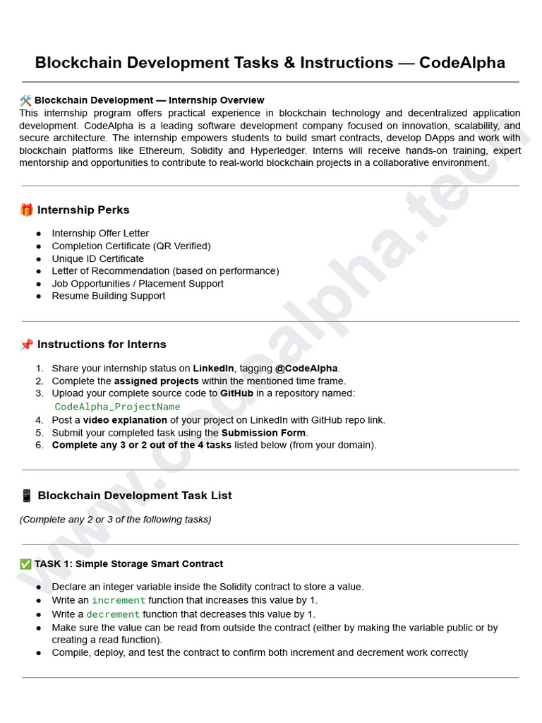 Blockchain Development Tasks & Instructions - CodeAlpha | PDF | Computer Science | Computer ...