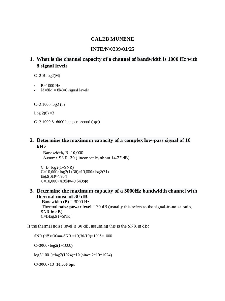 Data Communication Moodle Assignment | PDF | Signal To Noise Ratio | Bandwidth (Signal Processing)