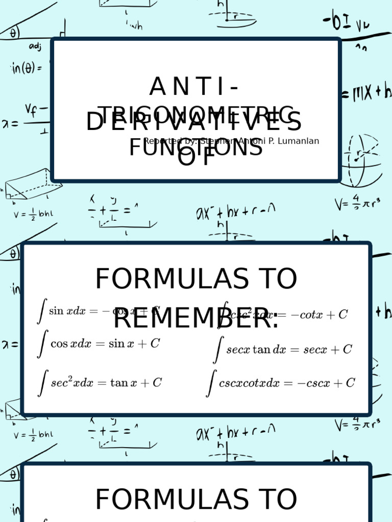 Anti-Derivatives of Trigo Functions | PDF