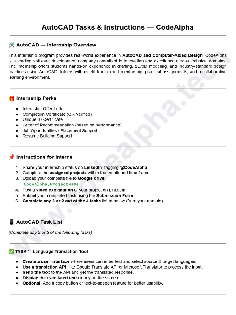 AutoCAD Tasks & Instructions - CodeAlpha | PDF | Artificial Intelligence | Intelligence (AI ...