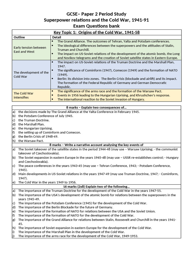 Cold War GCSE Exam Questions Guide | PDF | Cold War | Soviet Union