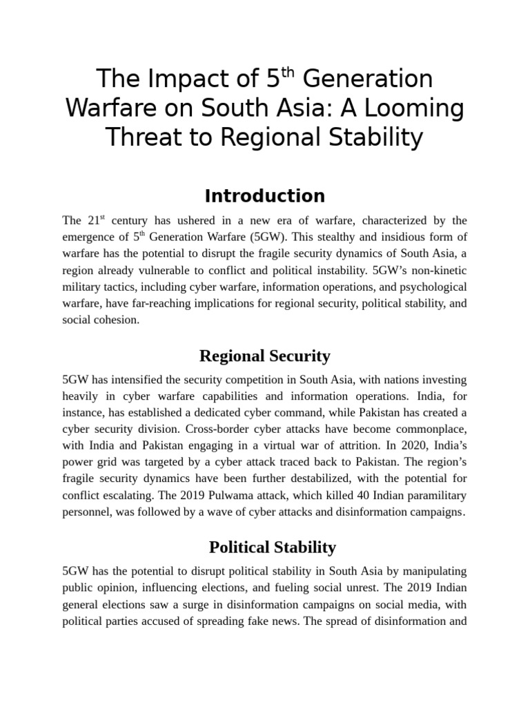 5GW and Its Impact On South Asia | PDF | Cyberwarfare | Security