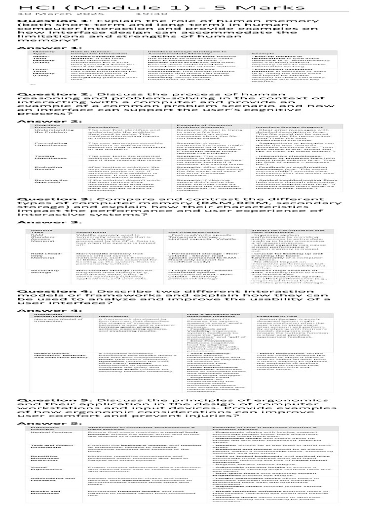 HCI (Module 1) - 5 Marks | PDF