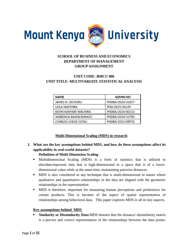 Bmcu006 Group Assignment | PDF | Principal Component Analysis ...