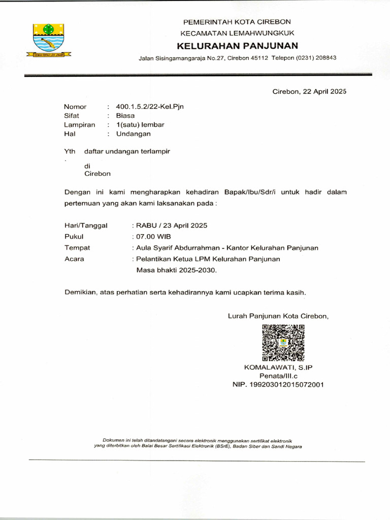 Undangan Pelantikan Ketua LPM 202520250422 | PDF