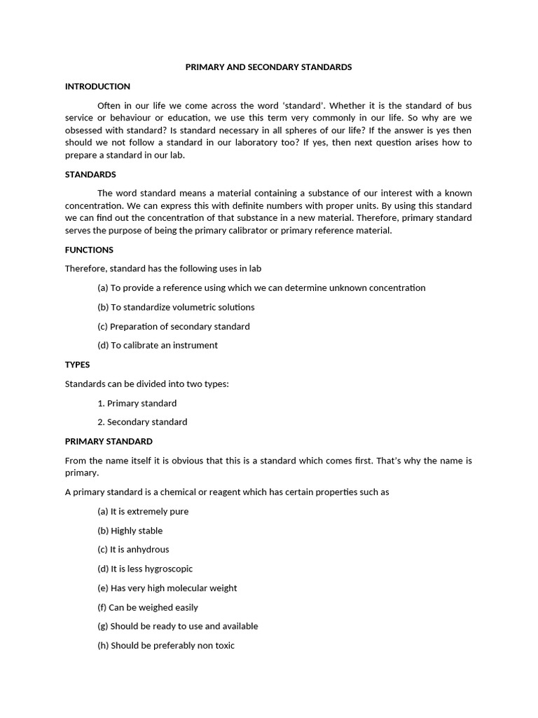 Primary and Secondary Standards Explained | PDF | Sodium Hydroxide ...