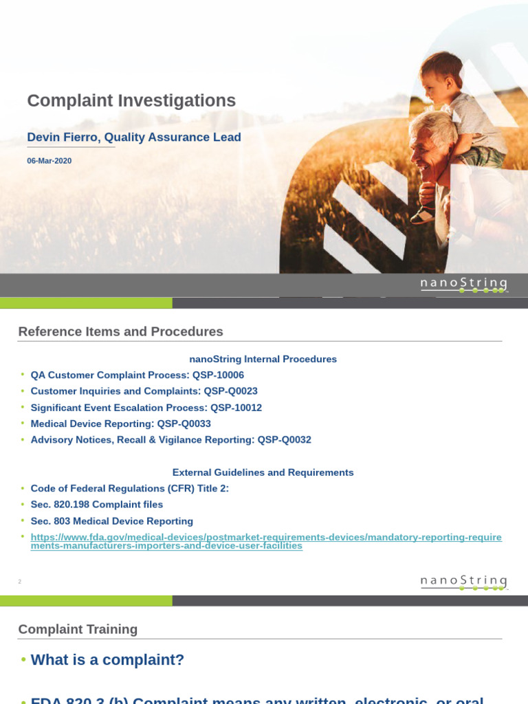 Complaint Slides - Training | PDF | Medical Device | Complaint